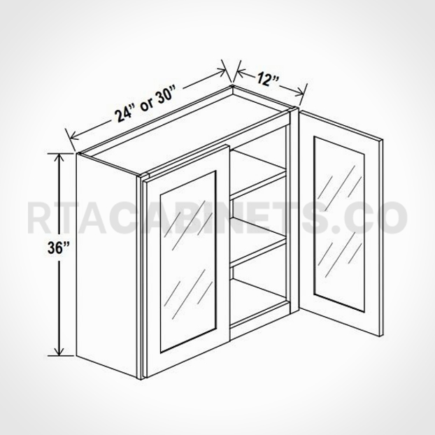 Charleston White Raised Panel 36" H Double Door Wall Cabinet with Glass ...