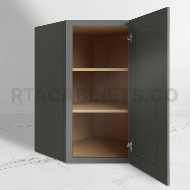 Gray Shaker 27 W Diagonal Corner Wall Shelf - RTA Cabinet